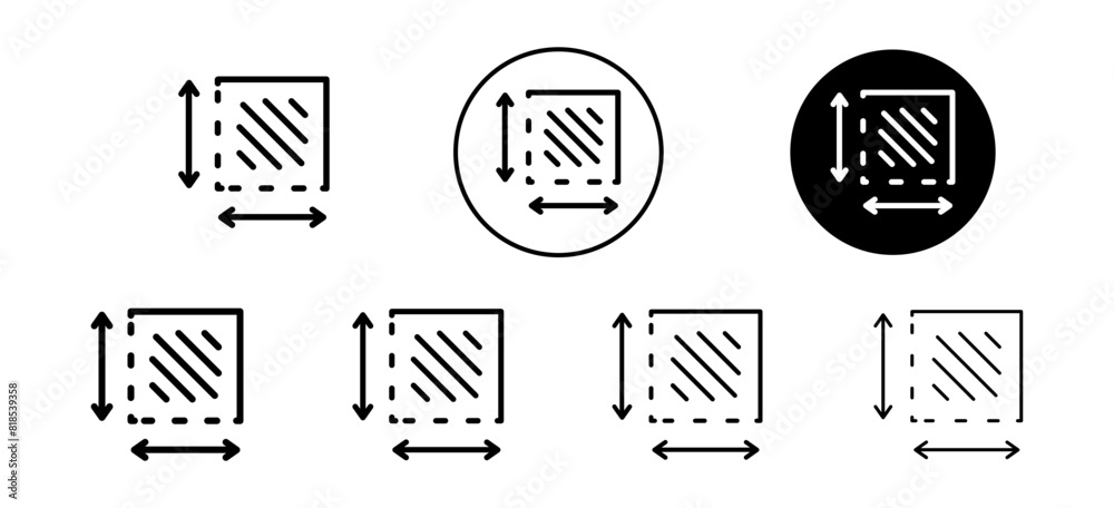 Area and dimension icon. floor length and width and height measurement ...