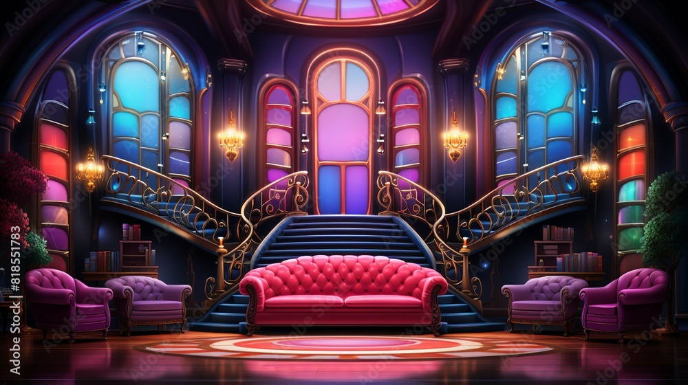 Aesthetic backgrounds, Stage with a retro, 80s theme and colorful ...