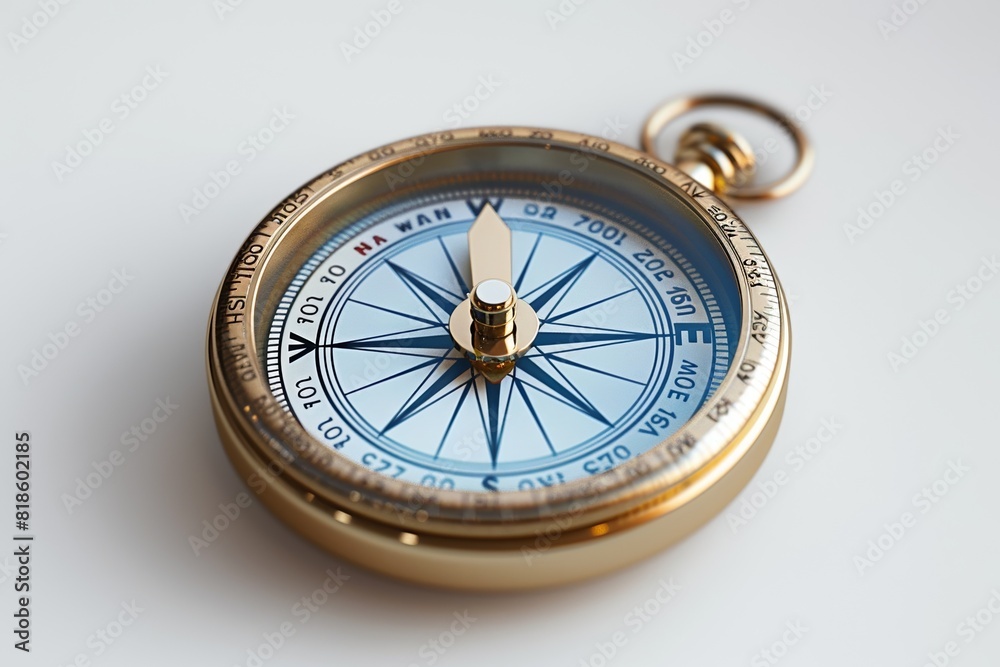 Elegant brass compass with detailed blue navigation dial on white ...