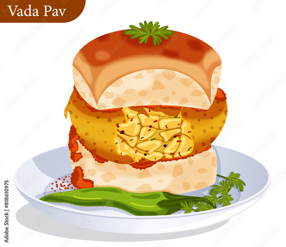 Classic Vada Pav Illustration - Iconic Indian Street Food Art Stock ...