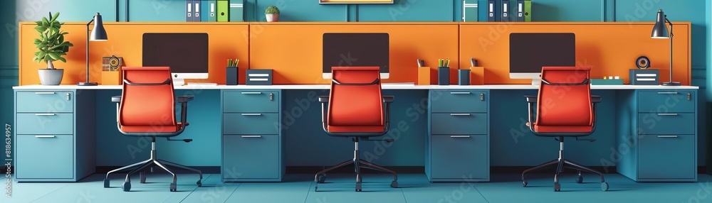 Construct an animation in flat design of office pens seen from the top ...