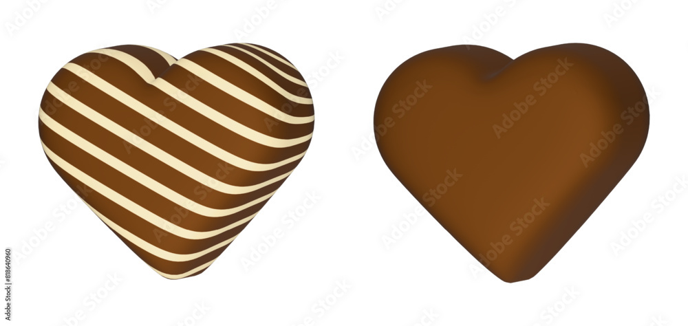 3D chocolate in heart shape isolated on white background.Valentine love ...