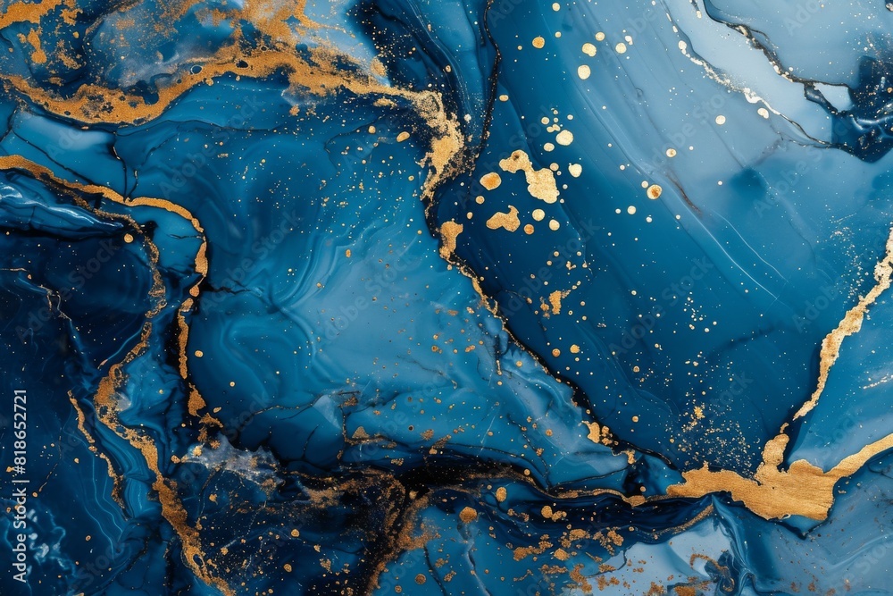 Abstract blue color marble texture with gold splashes, blue luxury ...