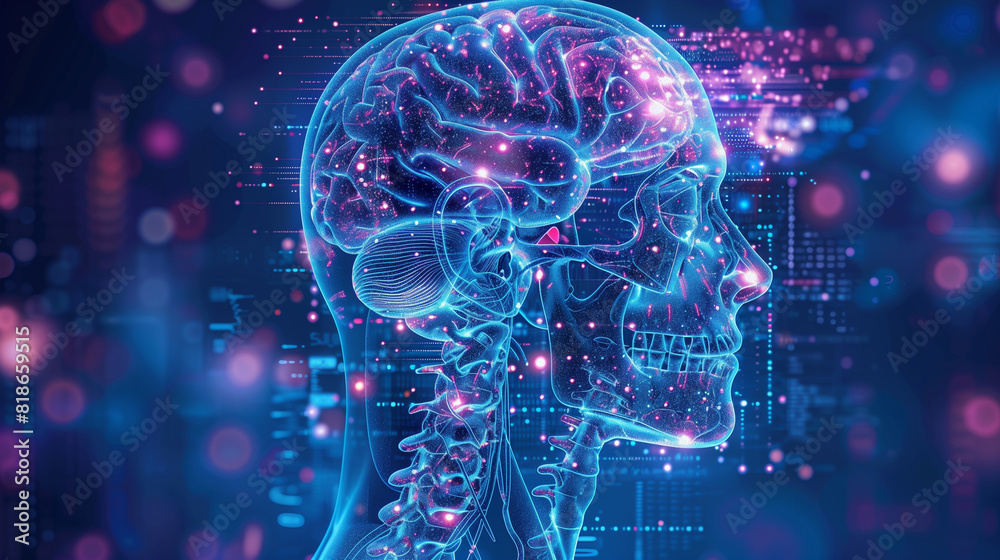 Transparent human head with brain for futuristic neurology image made ...