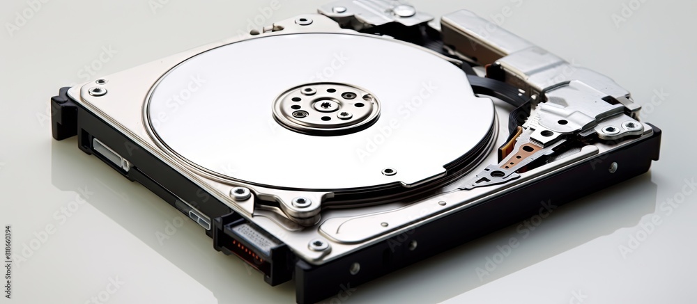 White background back view of an isolated laptop hard disk drive HDD ...