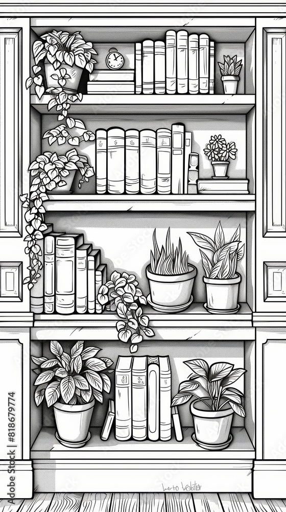 Library in simple line format Use vector lines on a clean background ...