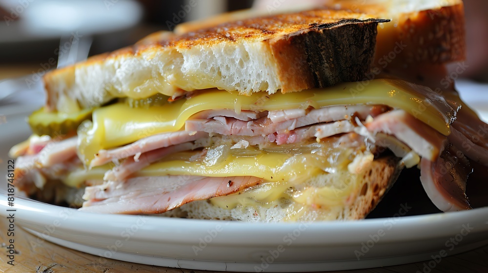 Classic grilled cuban sandwich with roast pork honey ham swiss cheese ...
