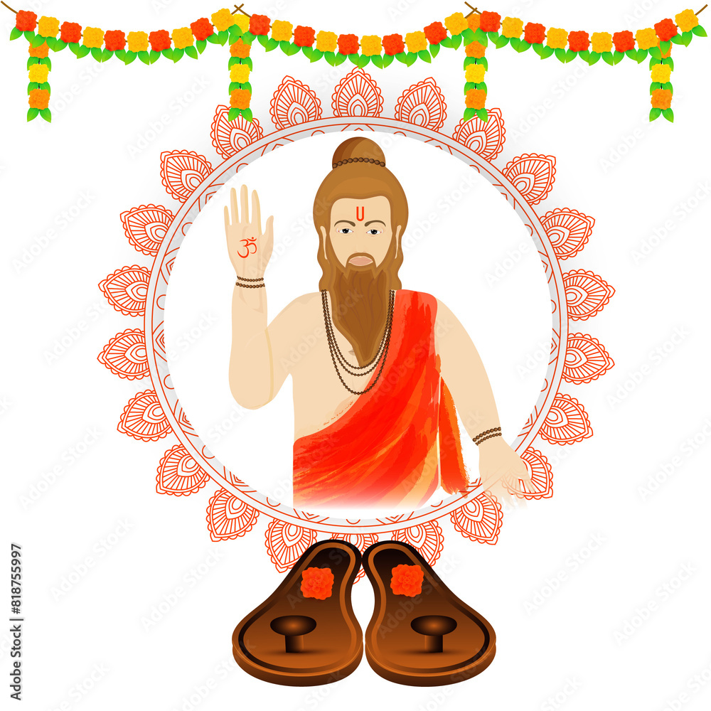 Guru Purnima Festival Poster with Blessing saint character, paduka on ...