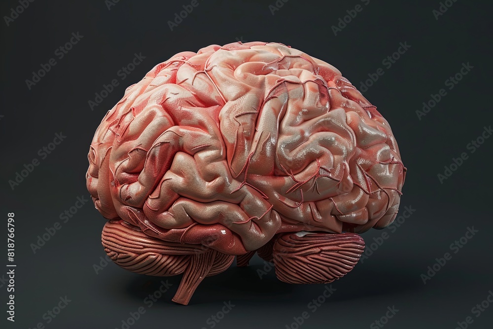 A realistic model of a human brain on a stark black background ...