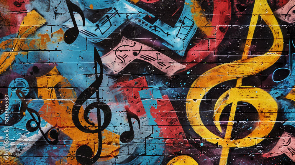 Abstract graffiti band street art with music notes symbols musical ...