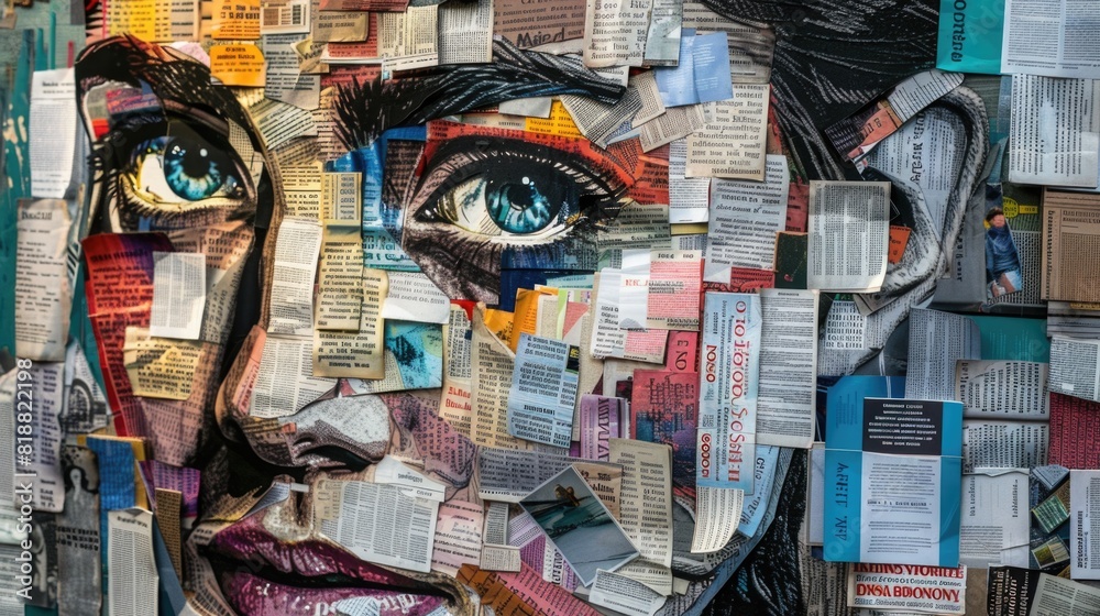 An image of a person's face made of different book pages, with ...