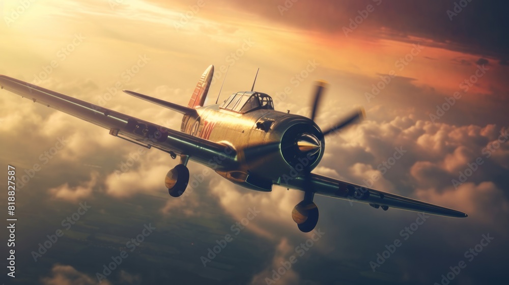 classic plane flying above the clouds. The aircraft looks detailed ...