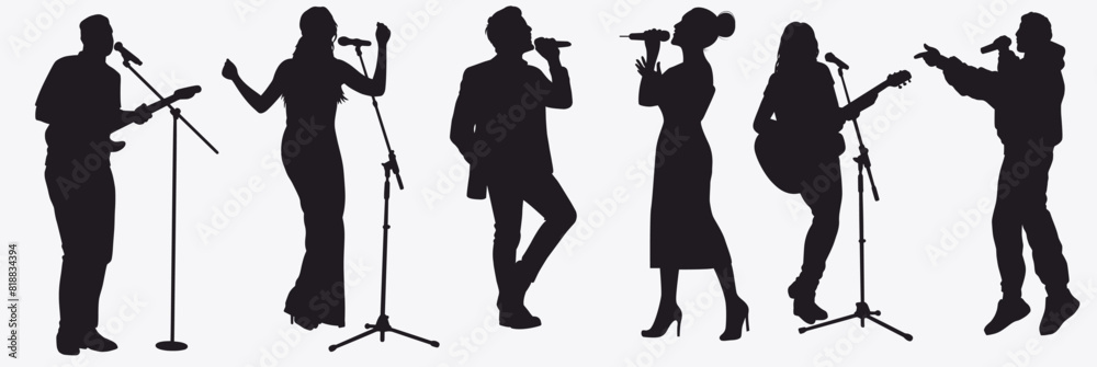 Collection of singers silhouette set. Musician, artist, drummer ...