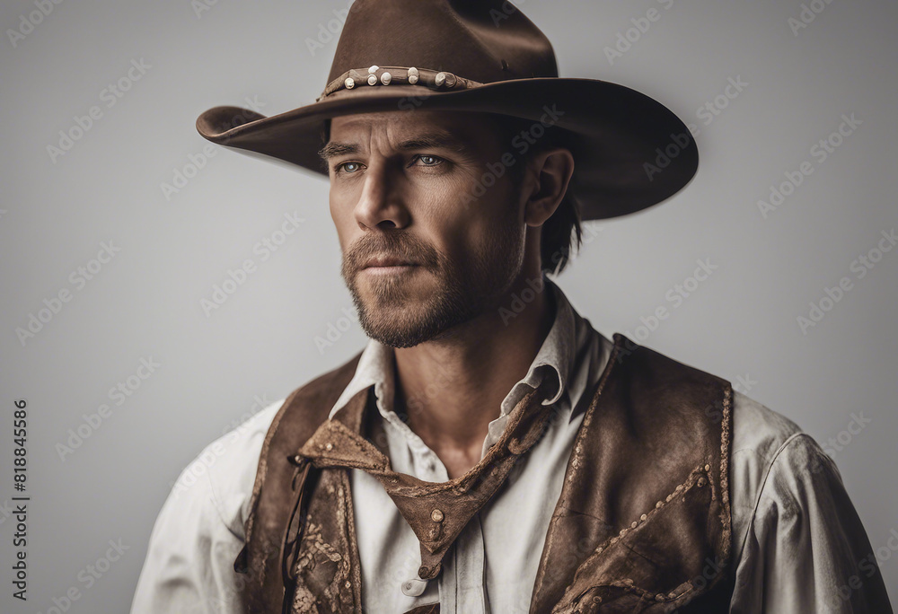 American cowboy in traditional clothes, isolated white background Stock ...