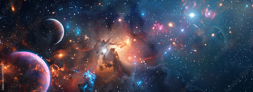 Celestial Bodies and Galaxies Illustration, Starry Background with ...