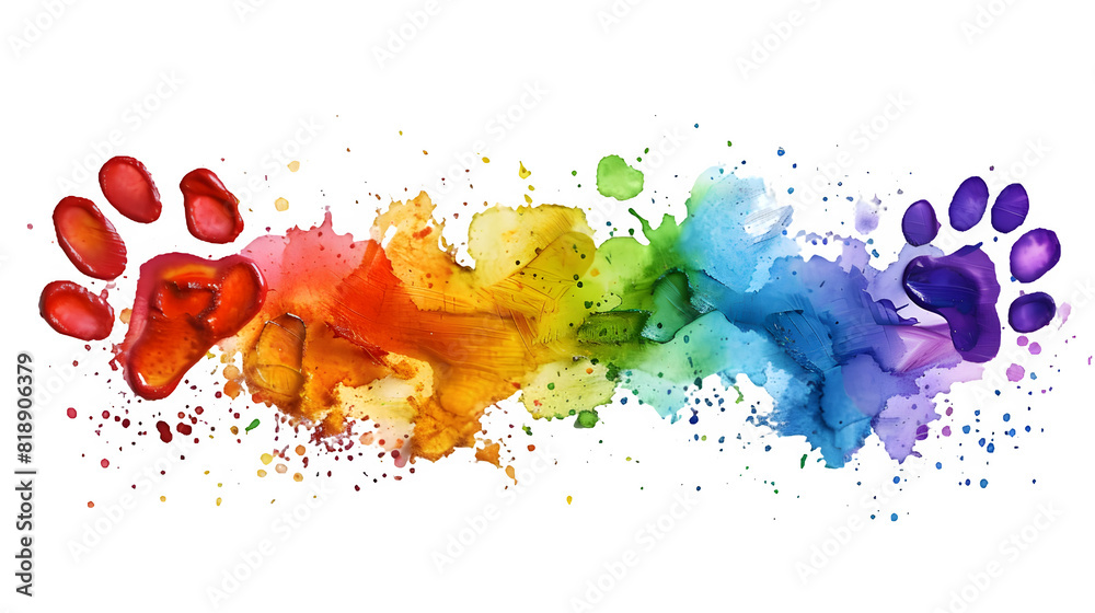 Colorful paw marks made with paint splash isolated on a transparent ...