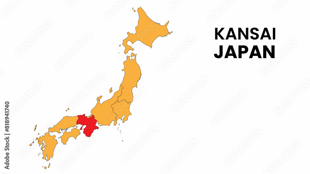 Ilustración de Stock Kansai Map in Japan. Vector Map of Japan. map of ...