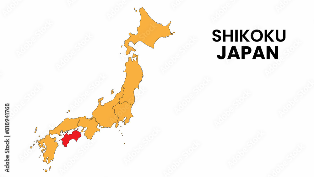 Shikoku Map in Japan. Vector Map of Japan. map of the provinces of ...