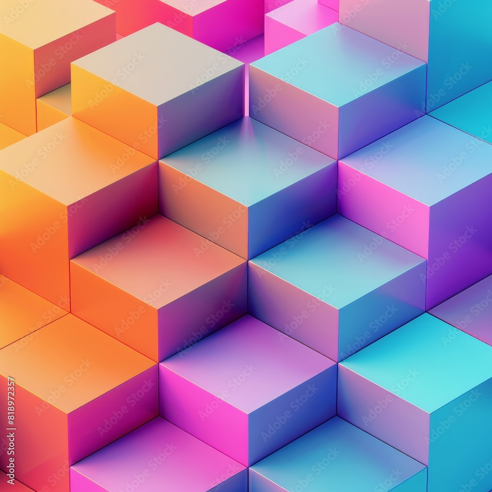 Gradient background with 3D geometric prisms in vibrant colors ...