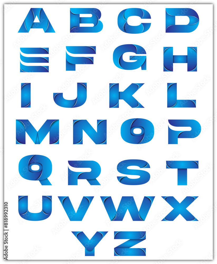 Gradient alphabet set. Bluecolor vector decorative typographic. Modern ...