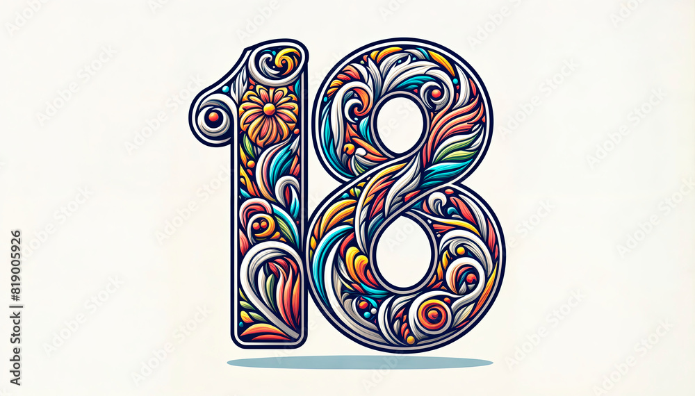 floral number 18 design with intricate patterns on a white background ...