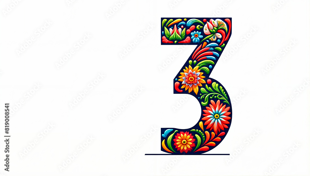 floral number 3 design with intricate patterns on a white background ...