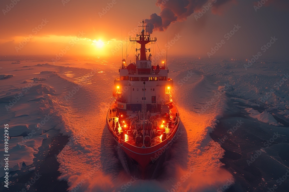 Icebreaker Ship in Arctic Waters An icebreaker ship forging through icy ...