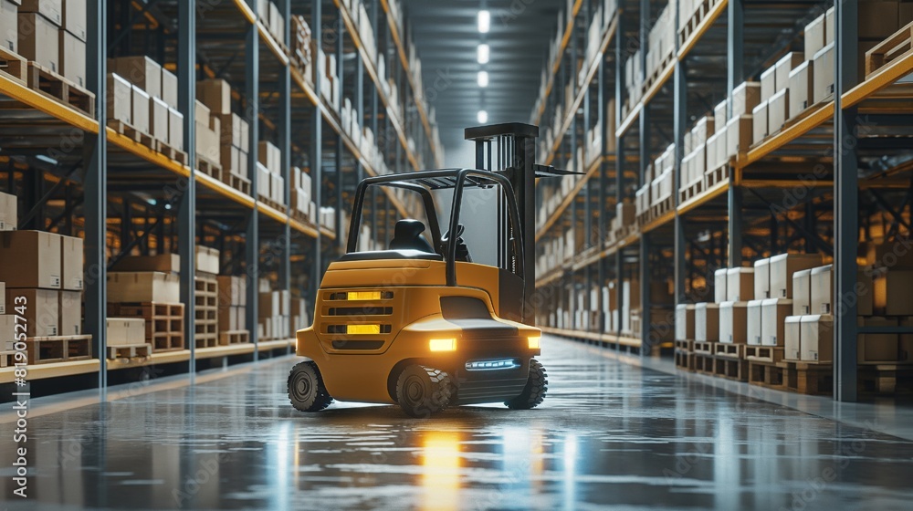 Forklifts are doing storage in warehouses by artificial intelligence automation. Robotics is ...