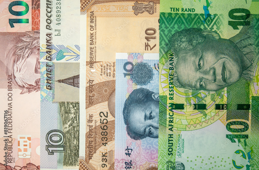 stacked banknotes of the brics countries Stock Photo | Adobe Stock