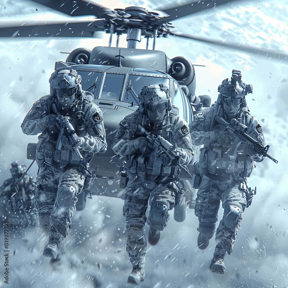 tactical strike, a squad of fully geared infantry soldiers with m4 ...