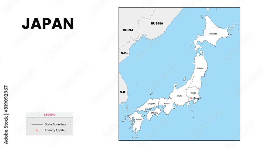 Japan Map. State and district map of Japan. Administrative map of Japan ...