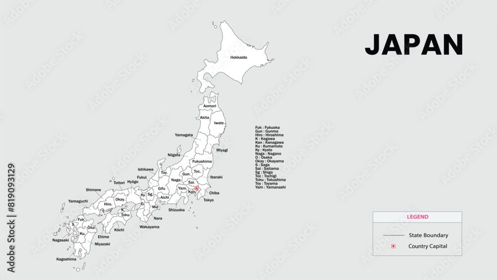 Vector Map of Japan. map of the provinces of Japan. Regions of Japan ...