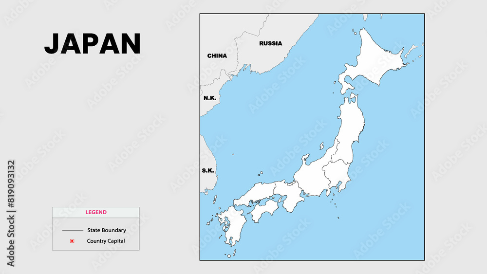 Japan Map. State and district map of Japan. Political map of Japan with ...