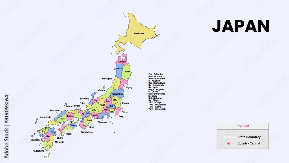 Vector Map of Japan. map of the provinces of Japan. Regions of Japan ...