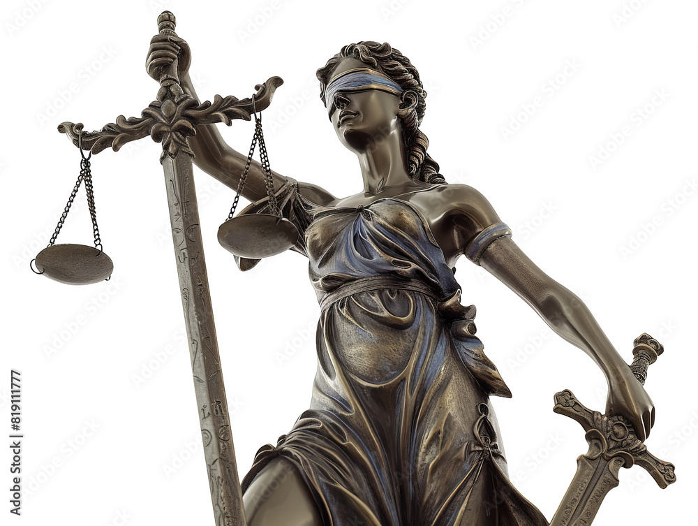 A statue of Lady Justice cut out transparent isolated on white ...