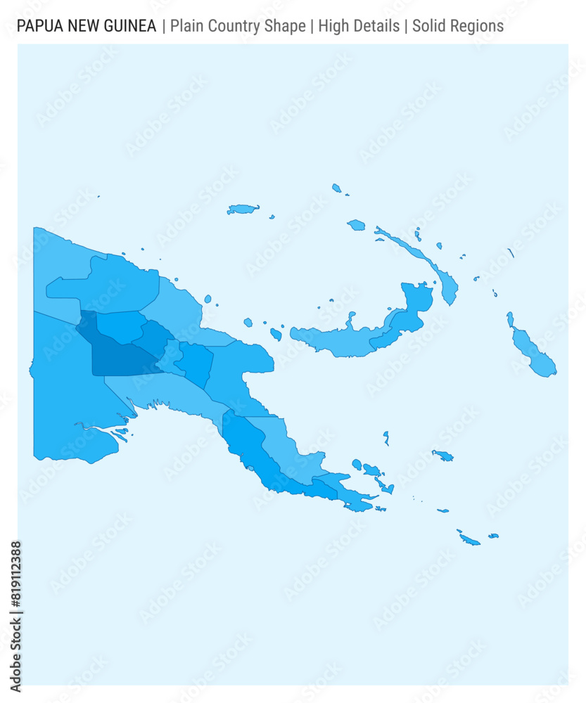 Papua New Guinea plain country map. High details. Solid regions style ...