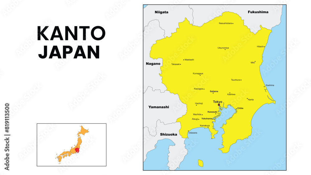 Kanto Map. Major city map of Kanto. Political map of Kanto with country ...