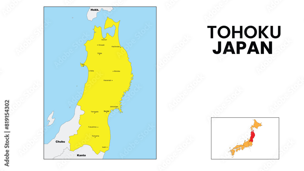 Tohoku Map. Major city map of Tohoku. Political map of Tohoku with ...