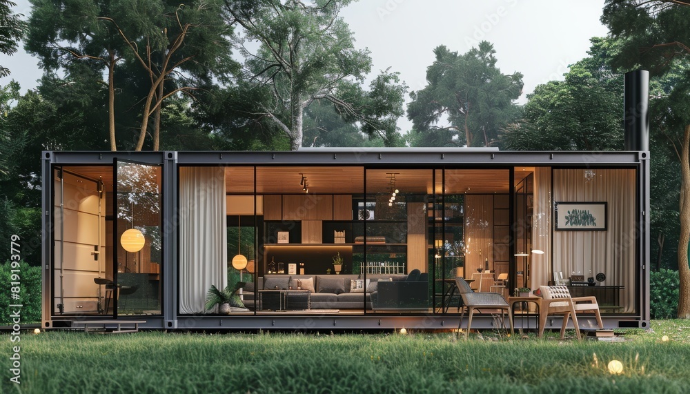 a tiny home made from shipping containers, with a simple design and ...