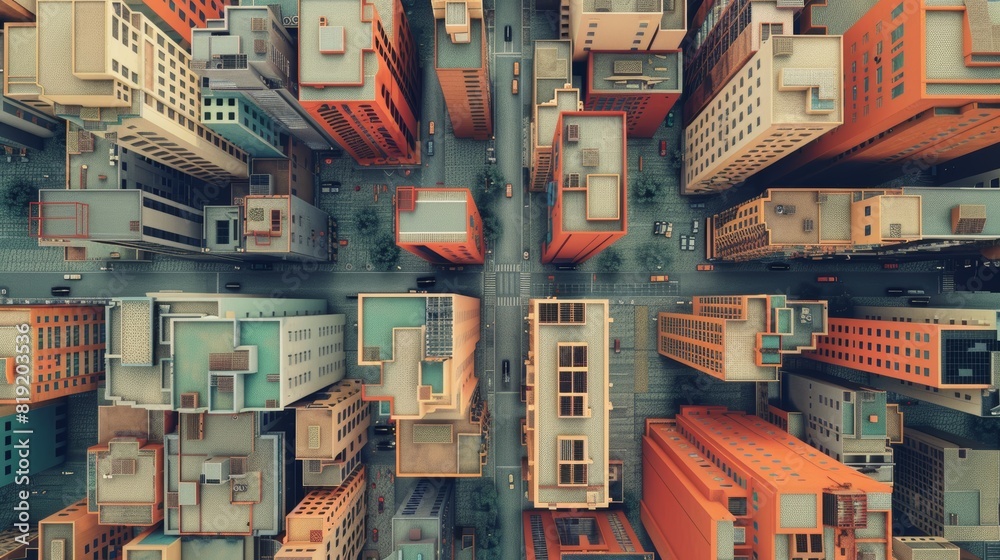 Urban texture collage flat design top view cityscape elements theme 3D ...
