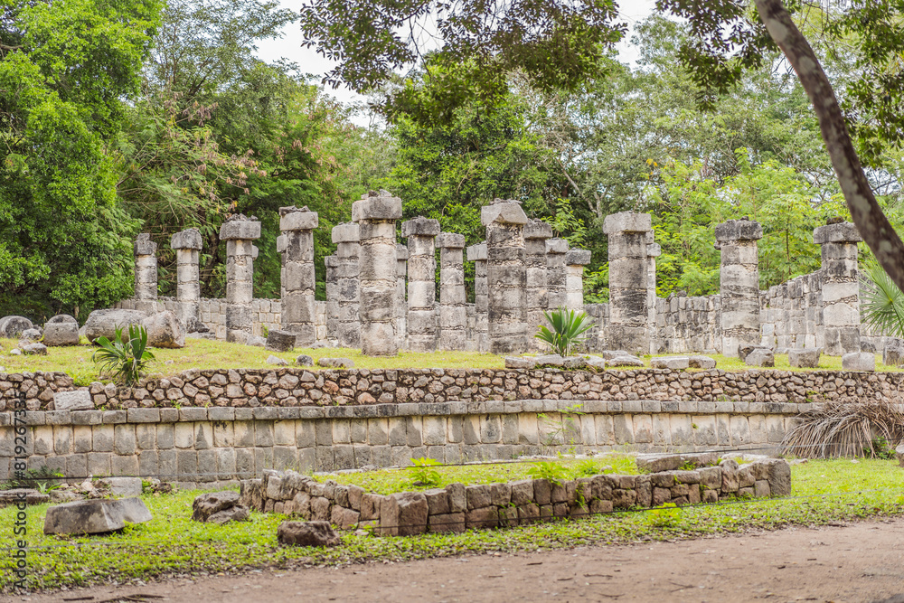 Old pyramid and temple of the castle of the Mayan architecture known as ...