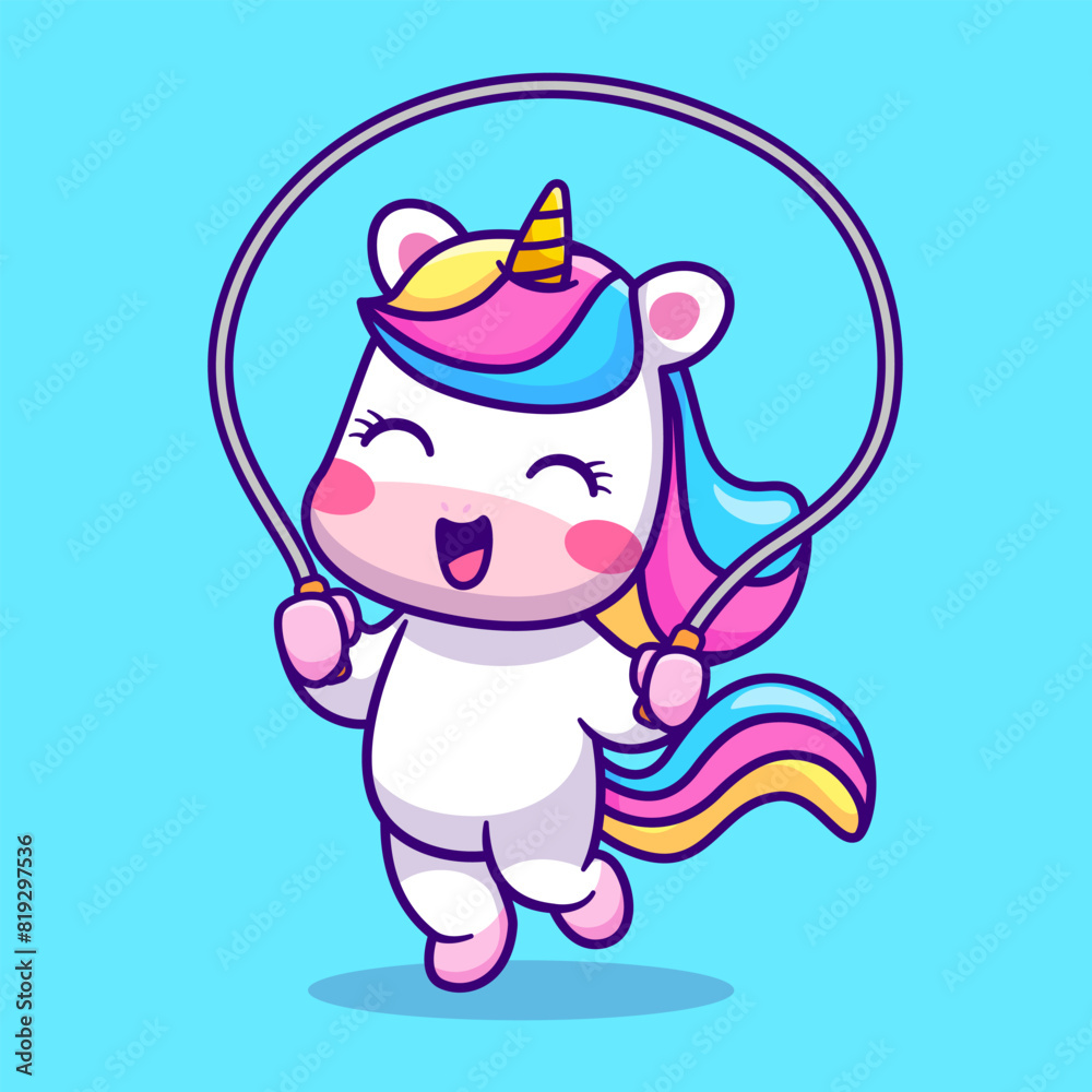 Cute Unicorn Playing Jump Rope Cartoon Vector Icon Illustration. Animal ...