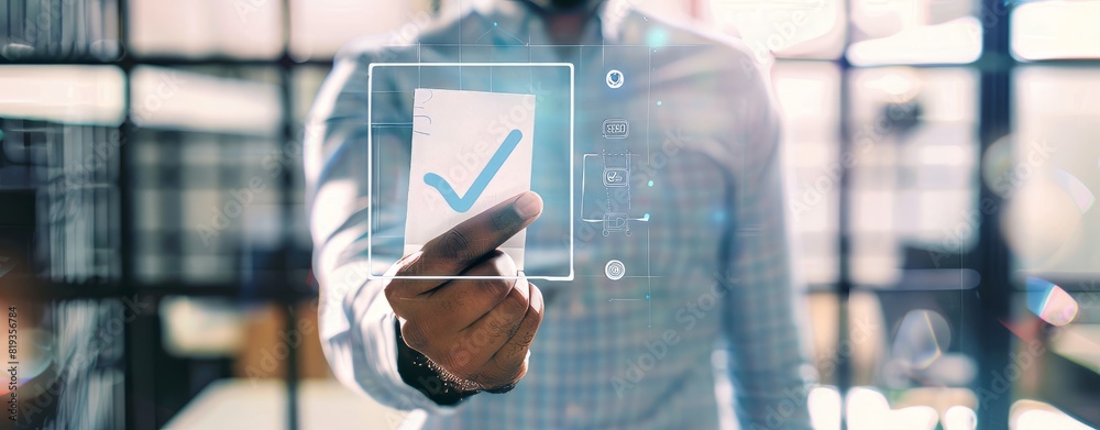 Checklist concept, Businessman mark checkboxes, Survey form, check ...