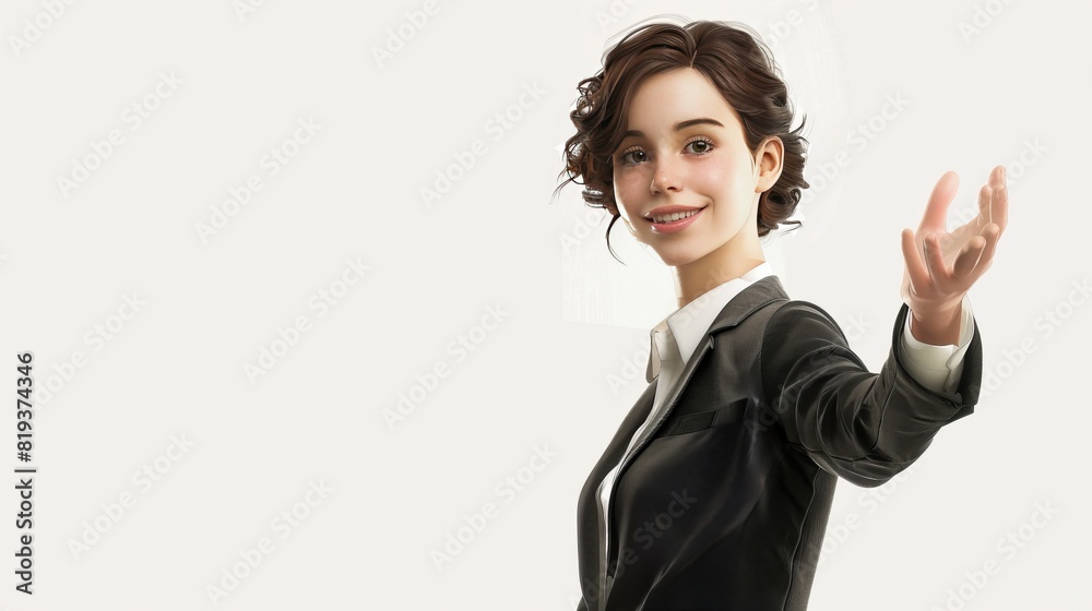 secretary, white background, one hand, guidance, smile, pose, high ...