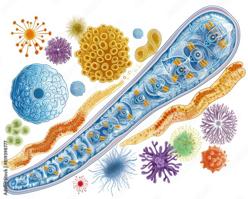 Microscopic View: Variety of Microorganisms and Bacteria Including ...
