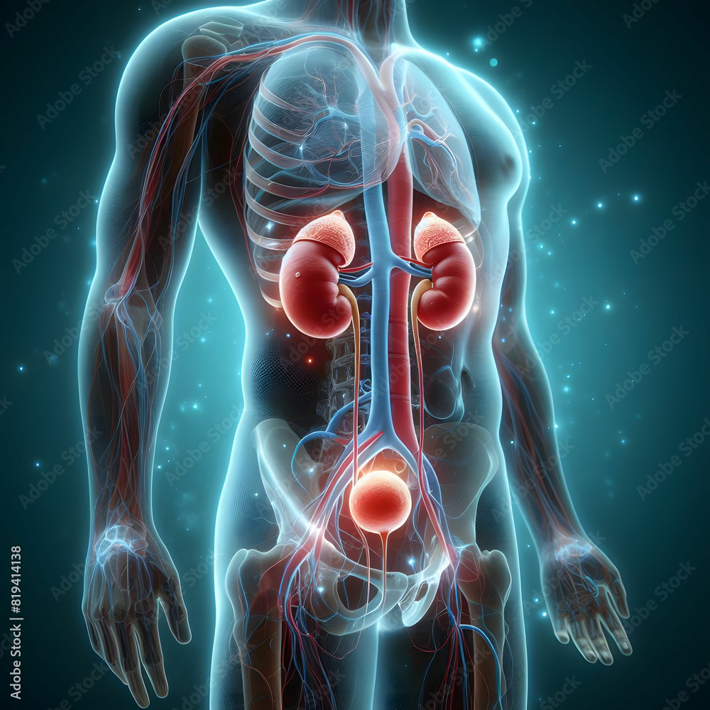 3d rendered illustration of a human kidney. kidney failure, human liver ...