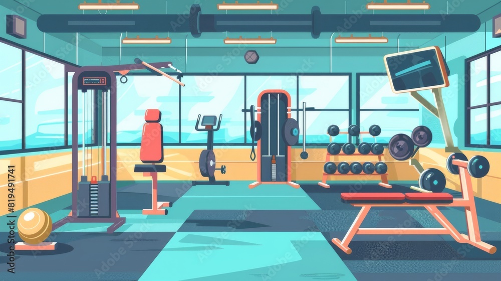 Comprehensive exercise flat design front view fitness theme cartoon ...