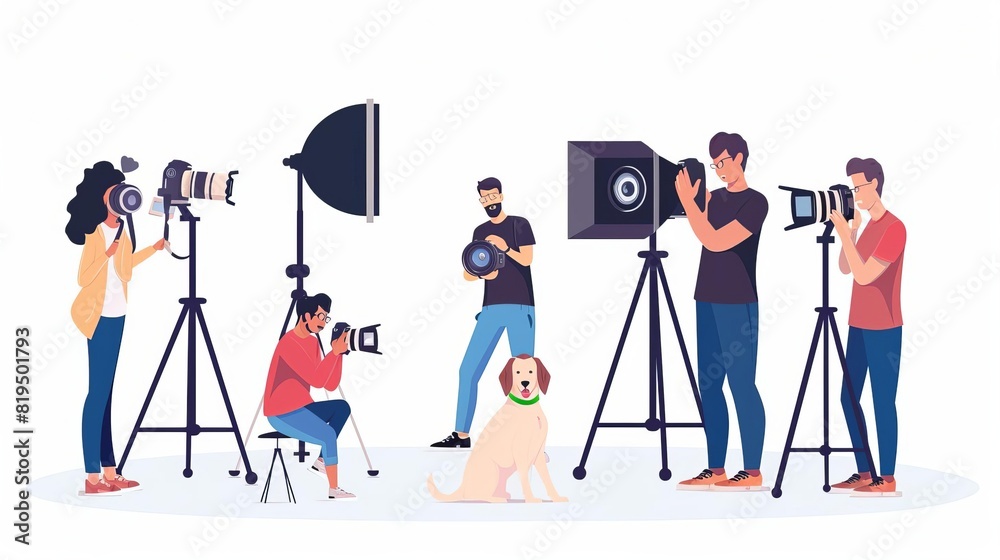 Collection of male and female photographers working at photographic ...