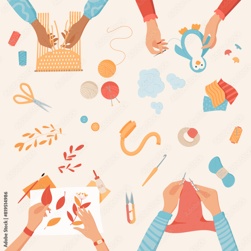 Cartoon creative DIY art workshop background, colorful hands make ...