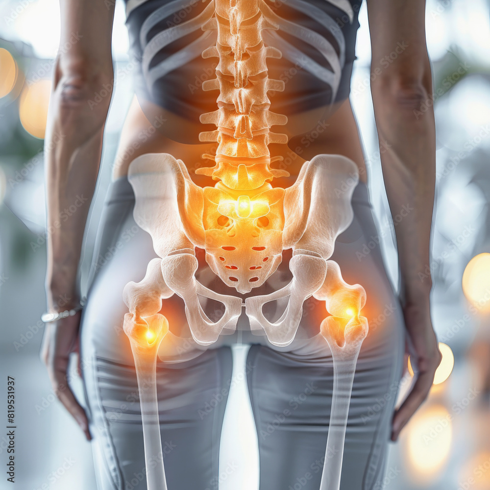 An illustration highlighting human lower back and hip pain with a focus ...